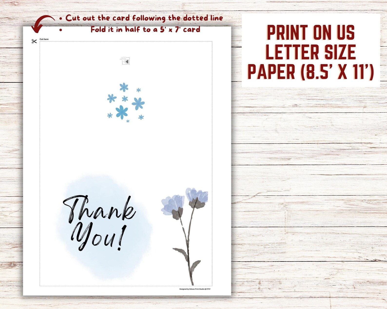 Thank You Card Printable Blue Flower Card Appreciation Gift Mom Thank ...