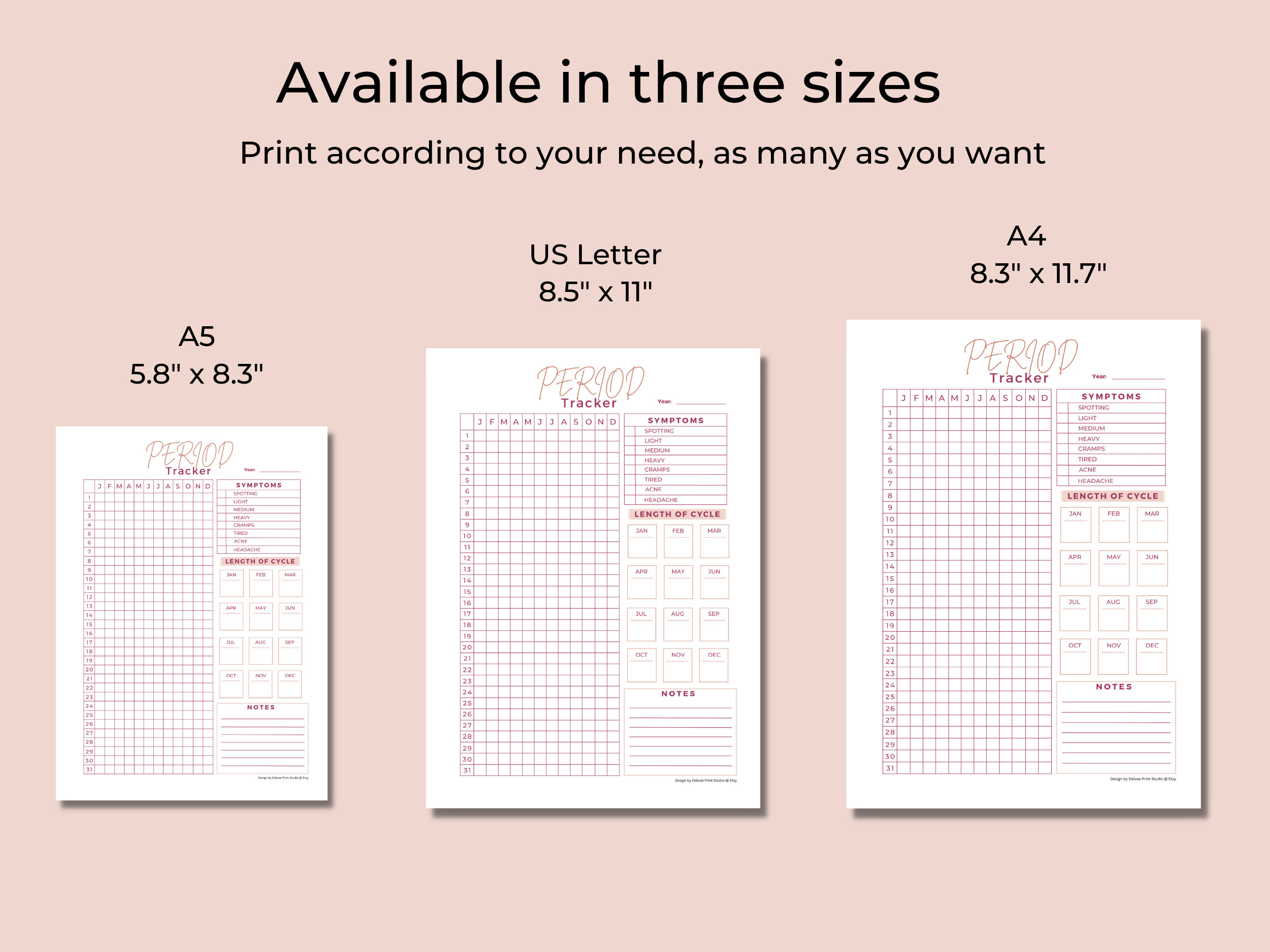 Period Tracker Printable, A4, A5, US Letter, Menstrual Cycle and ...