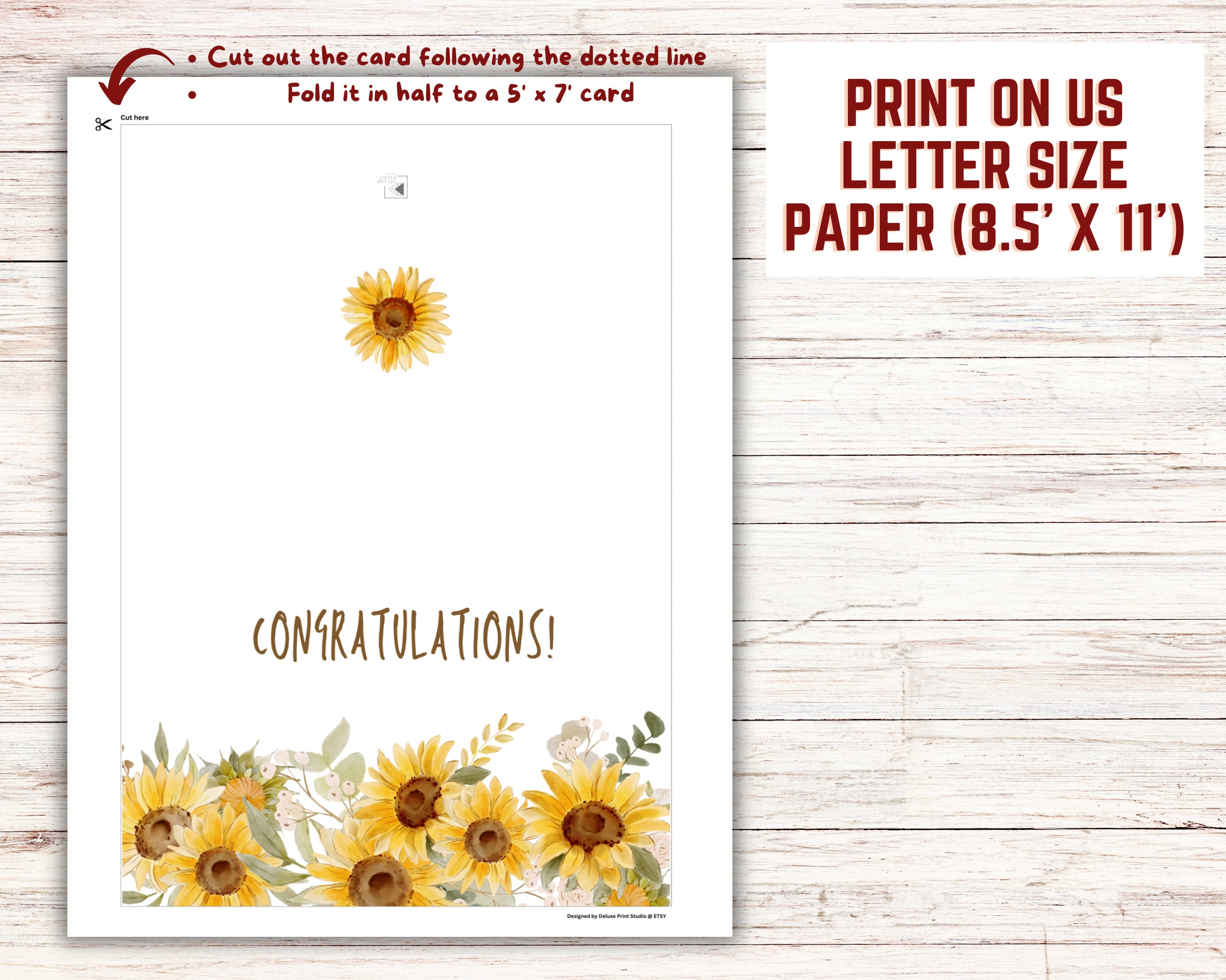 Sunflowers Congratulations Card Printable Wedding Congrats Gift ...