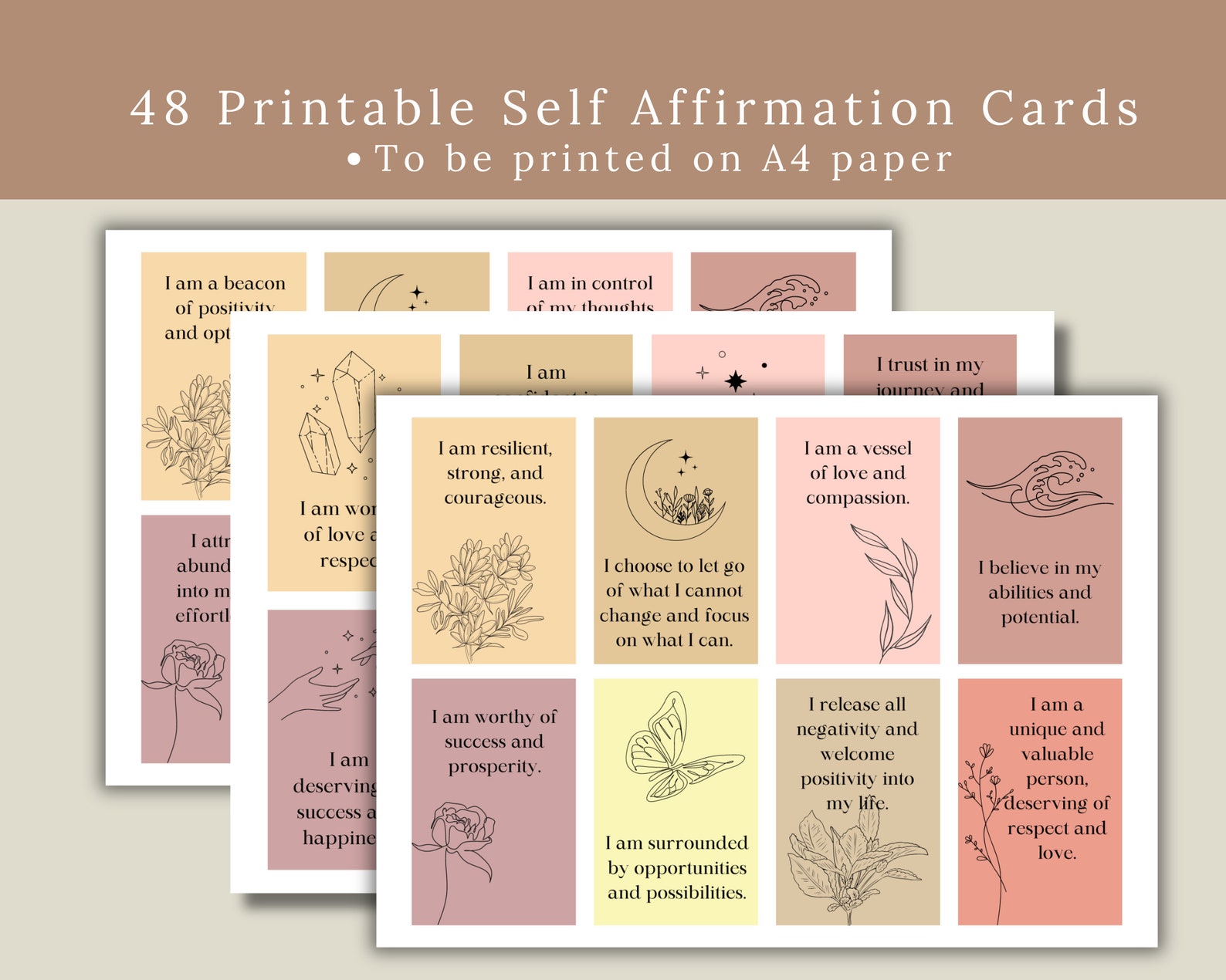 48 Self Affirmation Cards Digital Download Mindfulness Affirmations ...