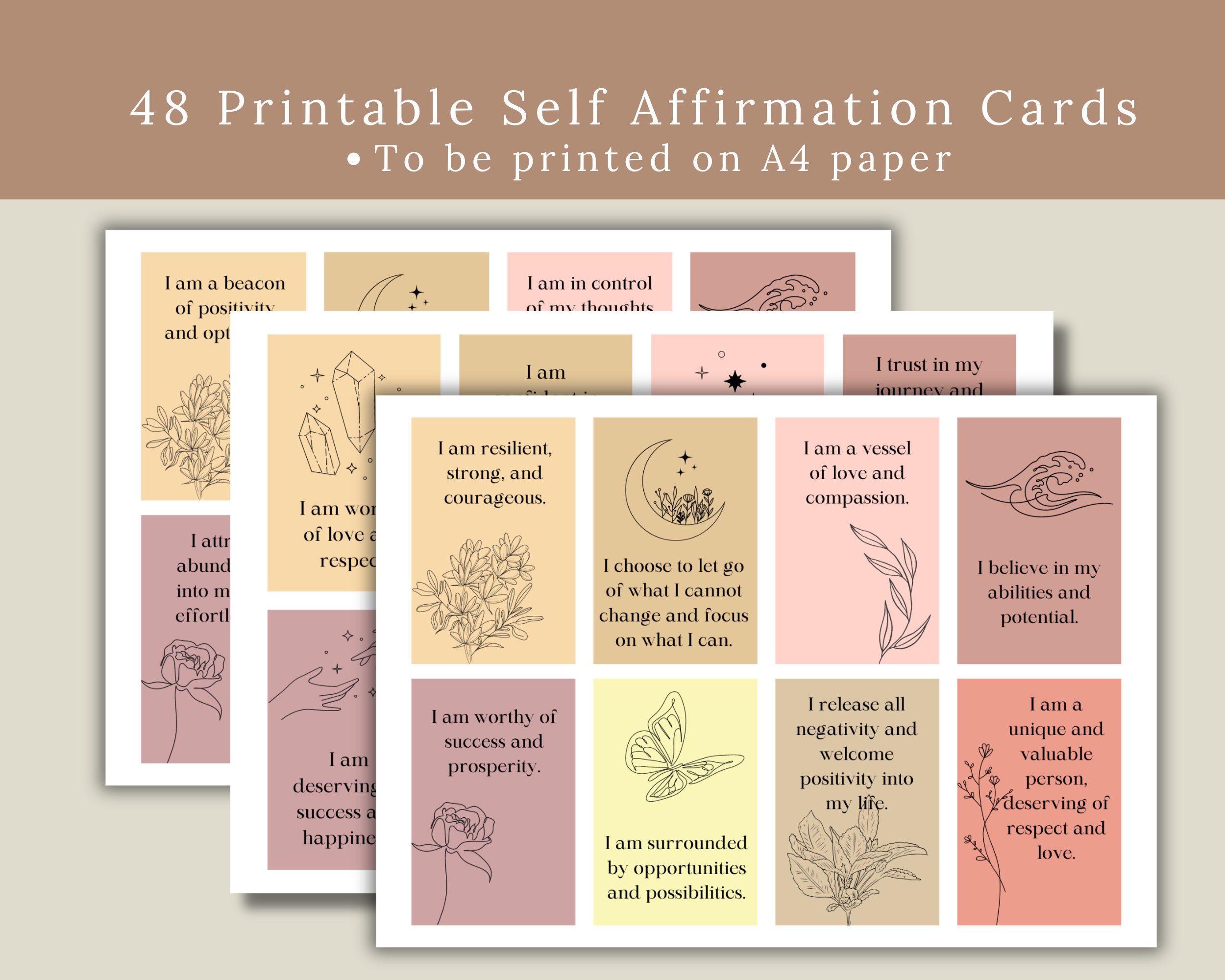 48 Self Affirmation Cards Digital Download Mindfulness Affirmations ...
