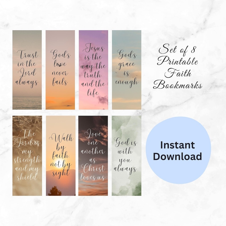 Christian Bible Verse Printable Bookmarks Set of 8 Book Lover Gift ...