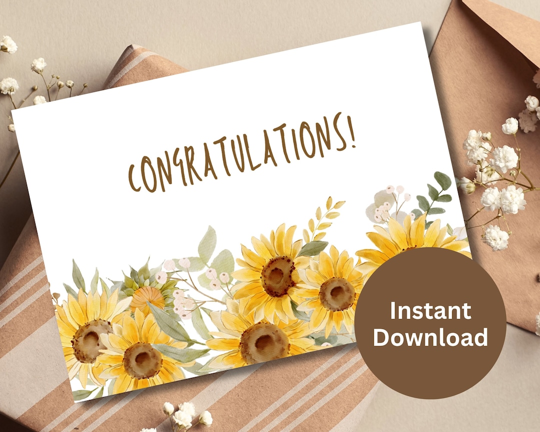 Sunflowers Congratulations Card Printable Wedding Congrats Gift ...