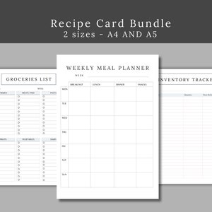 10 Pages Recipe Cards Printable Bundle Groceries List Invetories ...