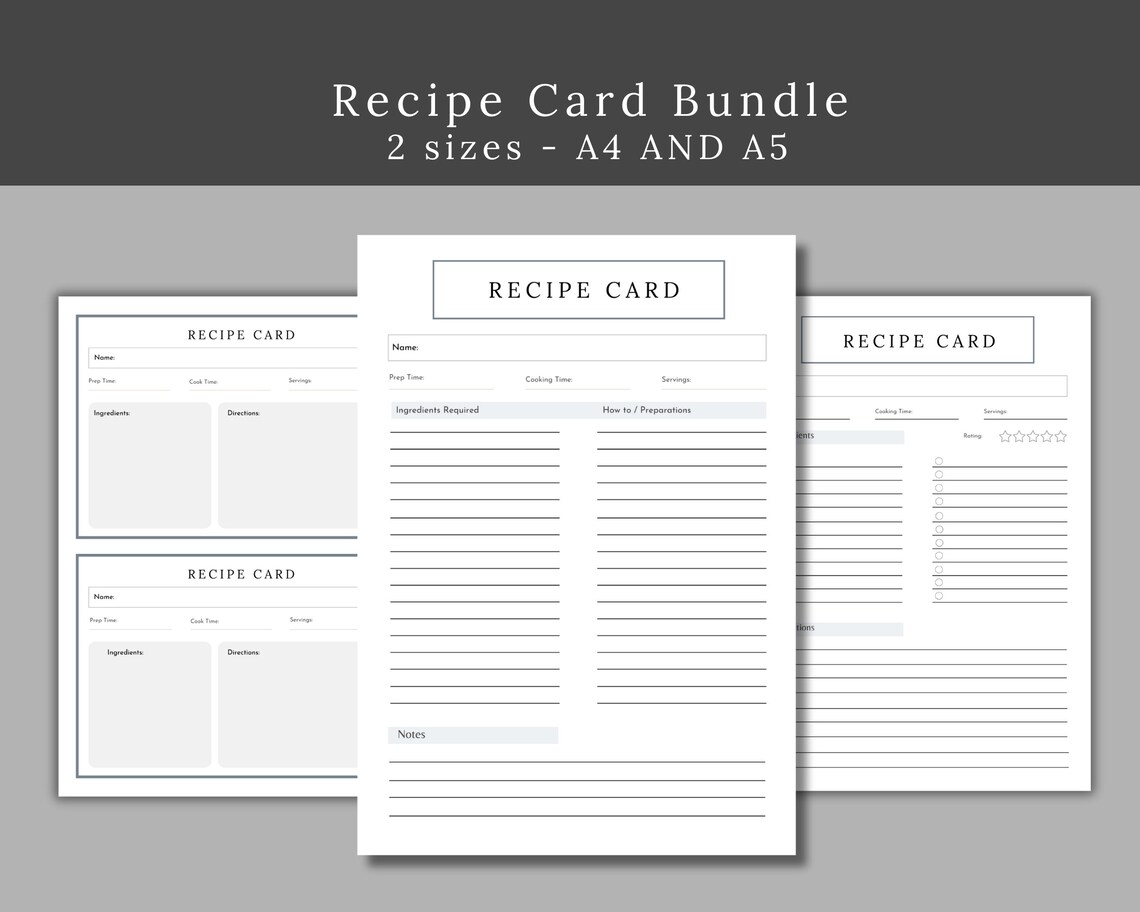 10 Pages Recipe Cards Printable Bundle Groceries List Invetories ...