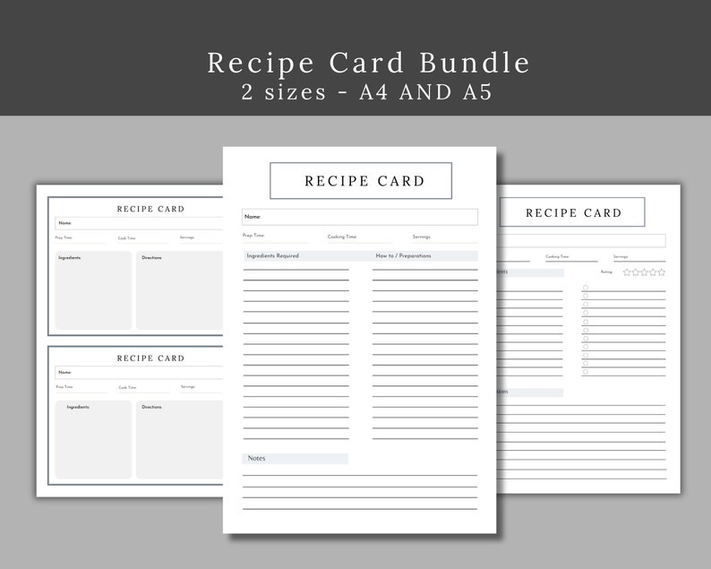 10 Pages Recipe Cards Printable Bundle Groceries List Invetories ...
