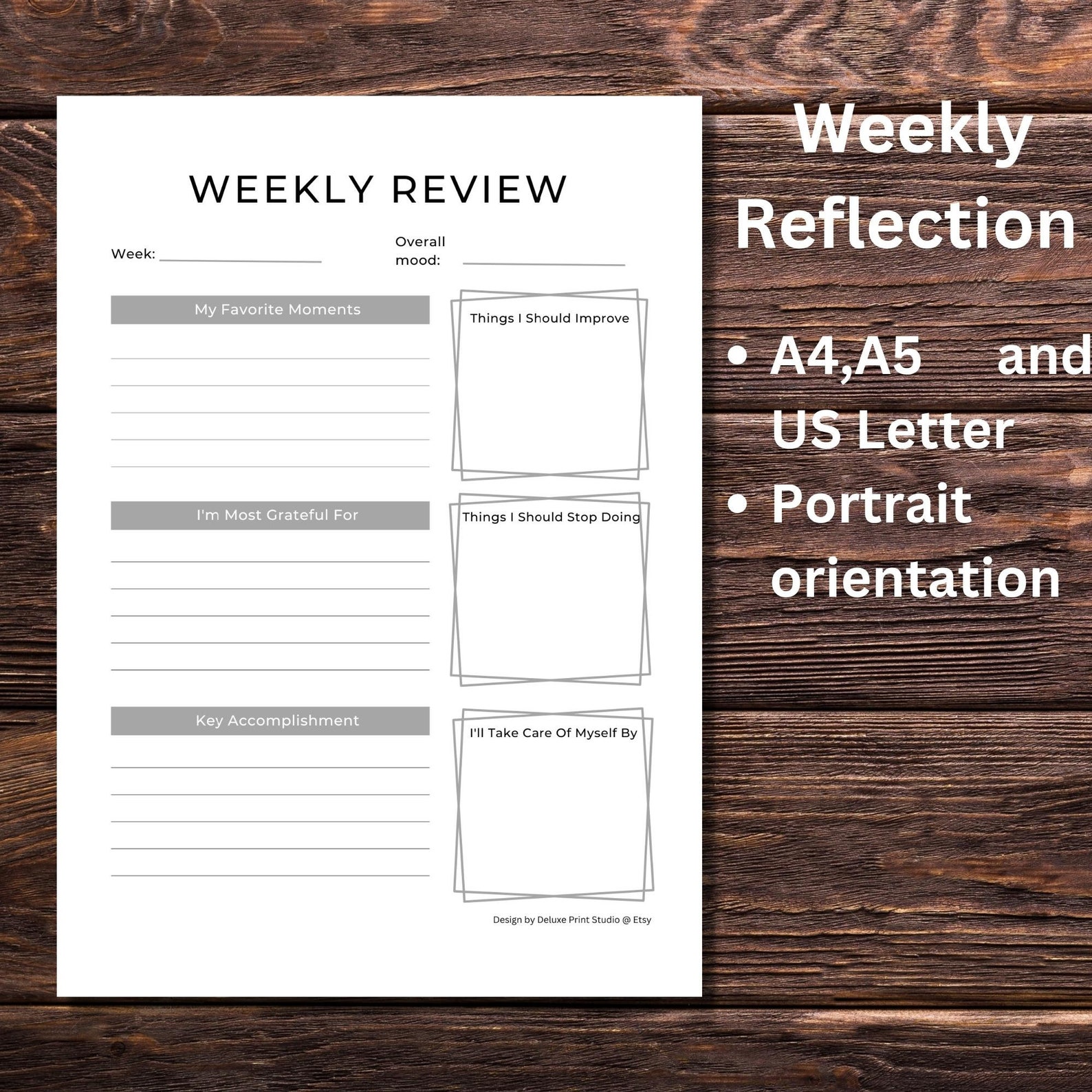 Weekly Review Printable A4 A5 US Letter Weekly Evaluation Weekly ...