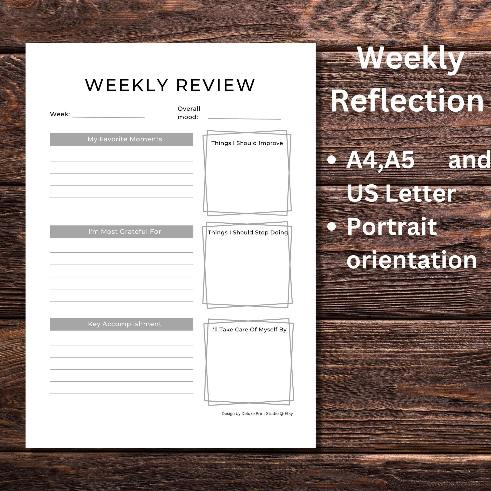 Weekly Review Printable A4 A5 US Letter Weekly Evaluation Weekly ...