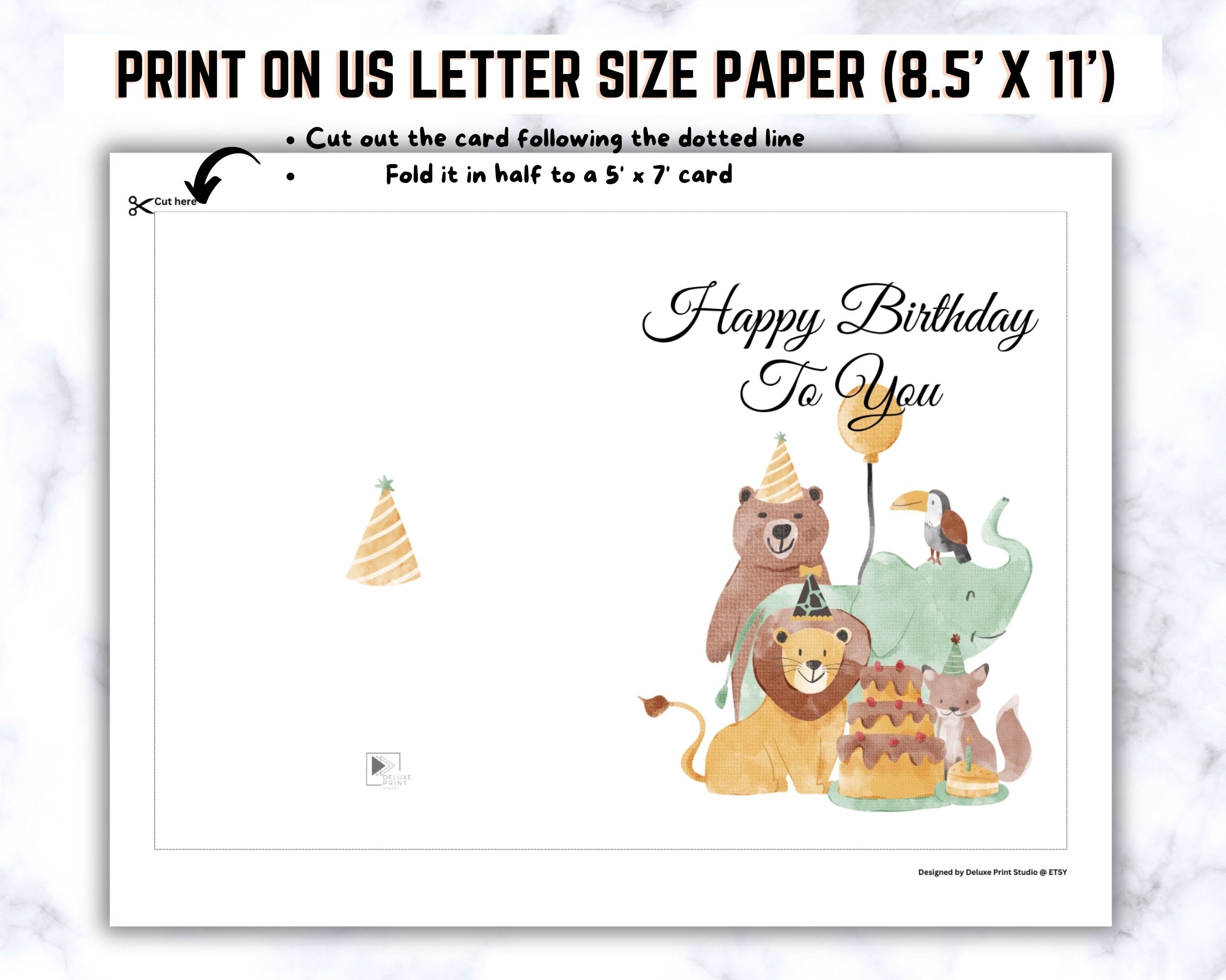 Cute Watercolor Animals Birthday Card Printable Birthday Wishes to ...