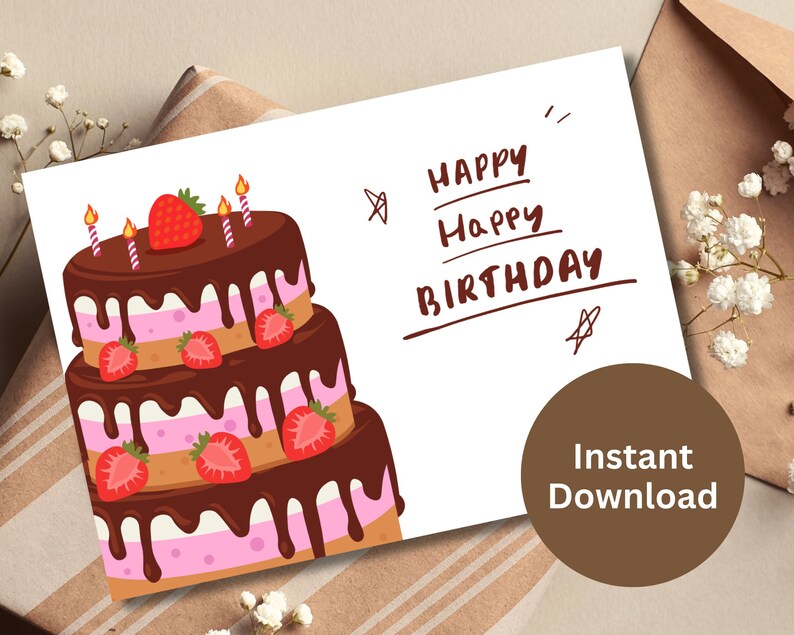 Happy Birthday Printable Card Digital Download Printable Birthday Card ...