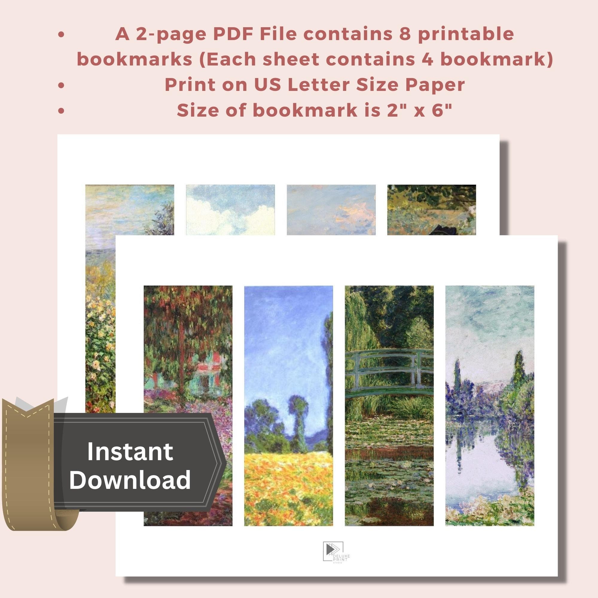 Claude Monet Art Printable Bookmarks Set for Book Lover Gift Bookish ...