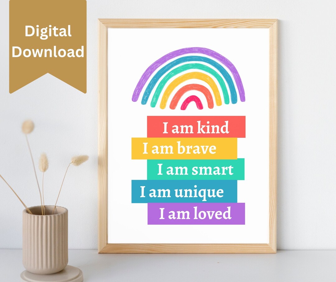 Rainbow Positive Affirmation Poster Printable for Kids Nursery Room ...