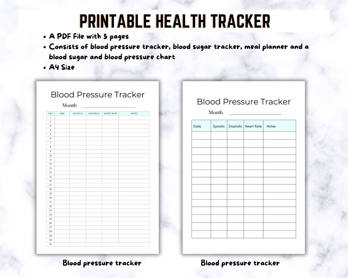 Bundle Blood Pressure Log Printable Blood Glucose Tracker Medical ...
