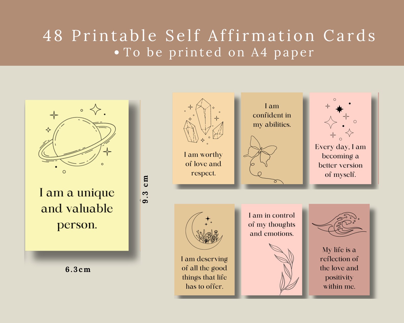 48 Self Affirmation Cards Digital Download Mindfulness Affirmations ...