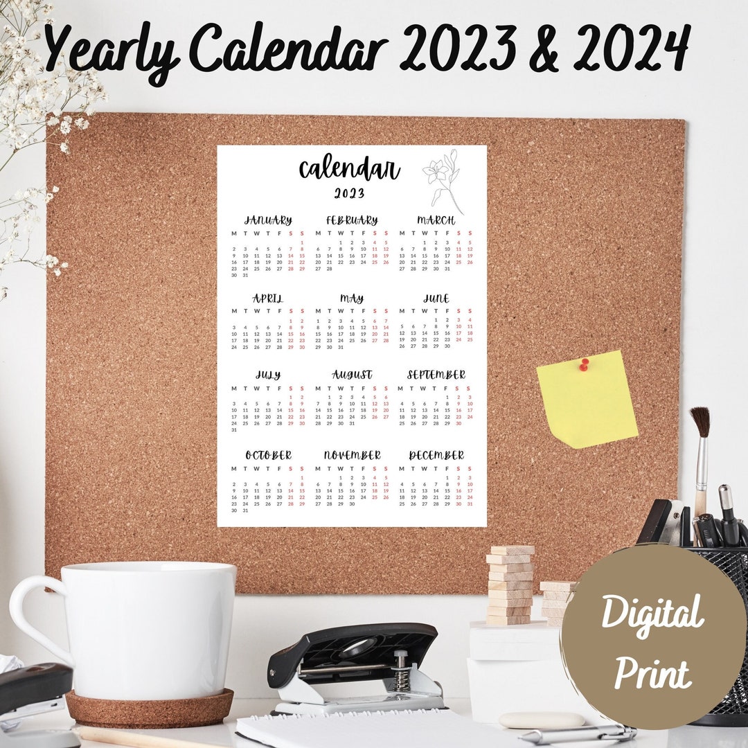 Printable 2023 2024 Calendar Minimalist 5 Sizes A3 A4 A5 - Etsy