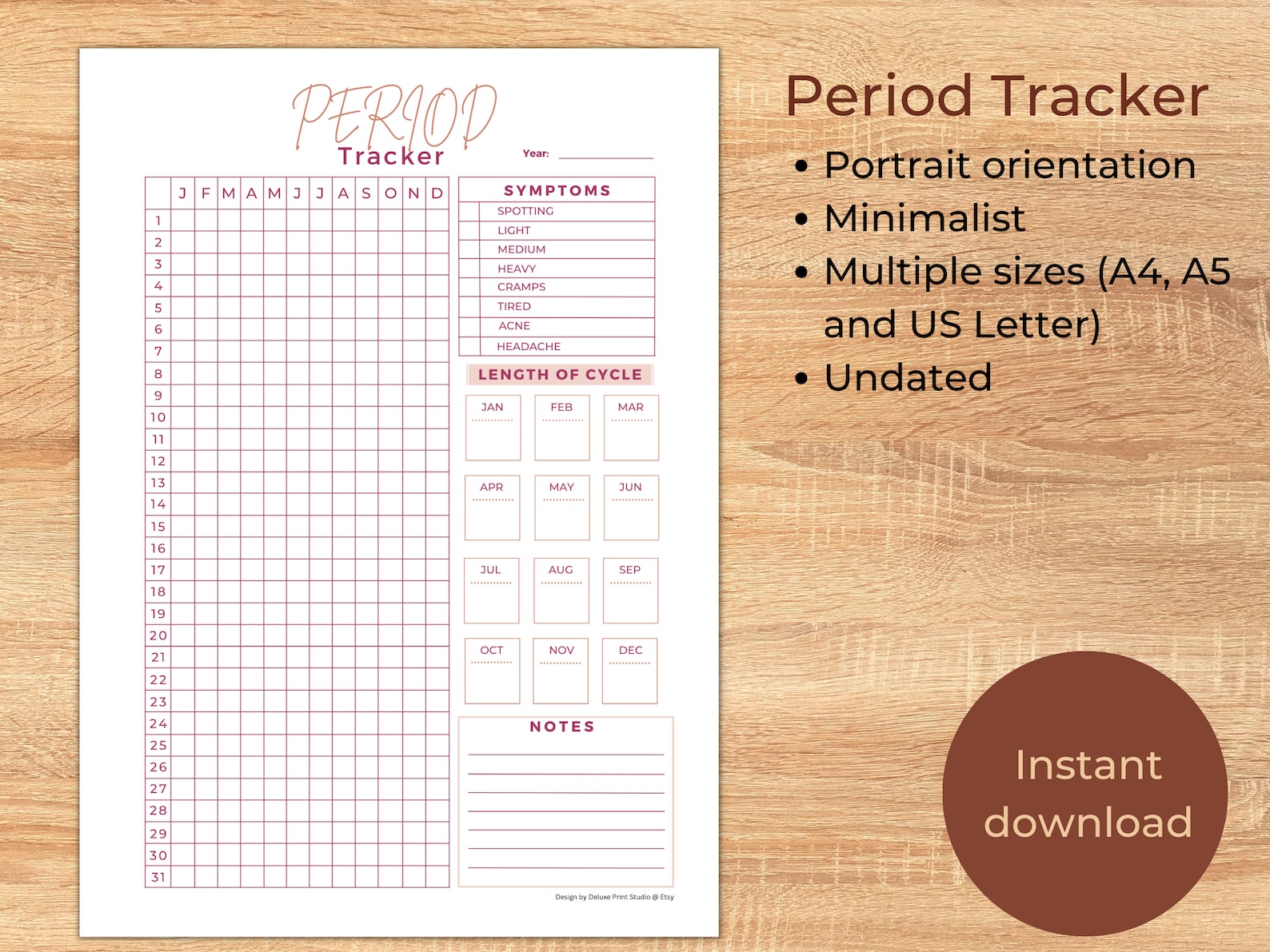 Period Tracker Printable, A4, A5, US Letter, Menstrual Cycle and ...