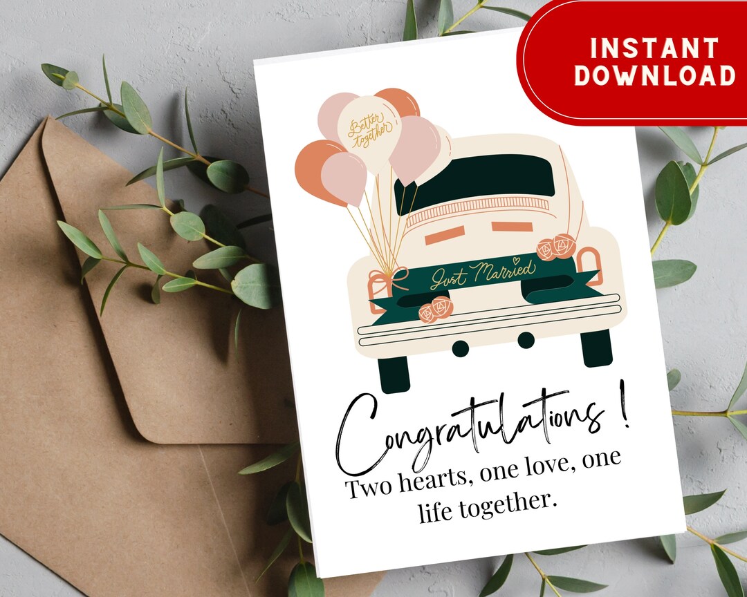Wedding Congrats Card Printable Engagement Card Newly Weds Gift Couple ...