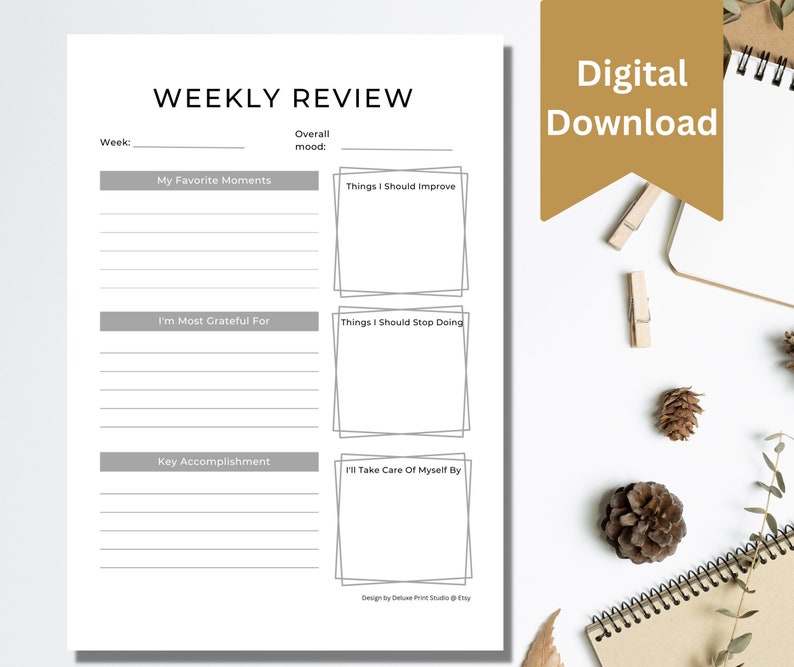 Weekly Review Printable A4 A5 US Letter Weekly Evaluation Weekly ...