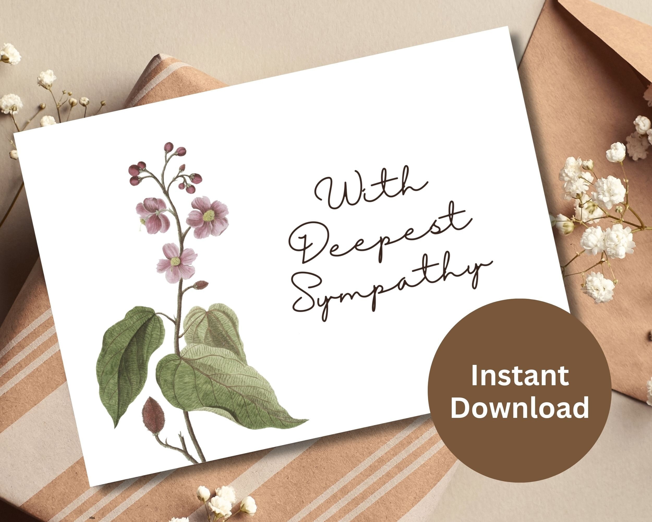 With Deepest Sympathy Printable Floral Card Condolence Gift Sympathy ...