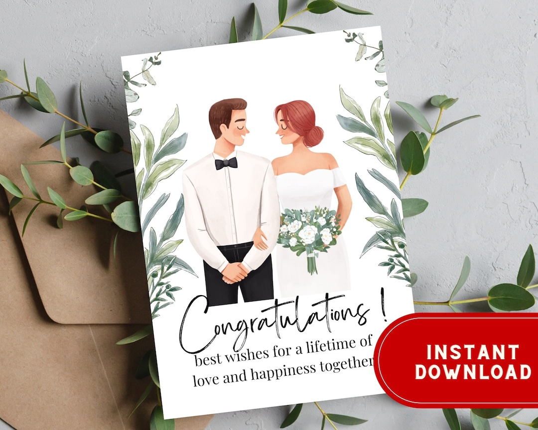 Wedding Congratulations Card Printable Engagement Card Newly Weds Gift ...