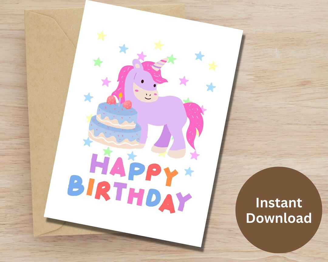 Unicorn Birthday Card Printable Happy Birthday Gift for Friends Gift ...