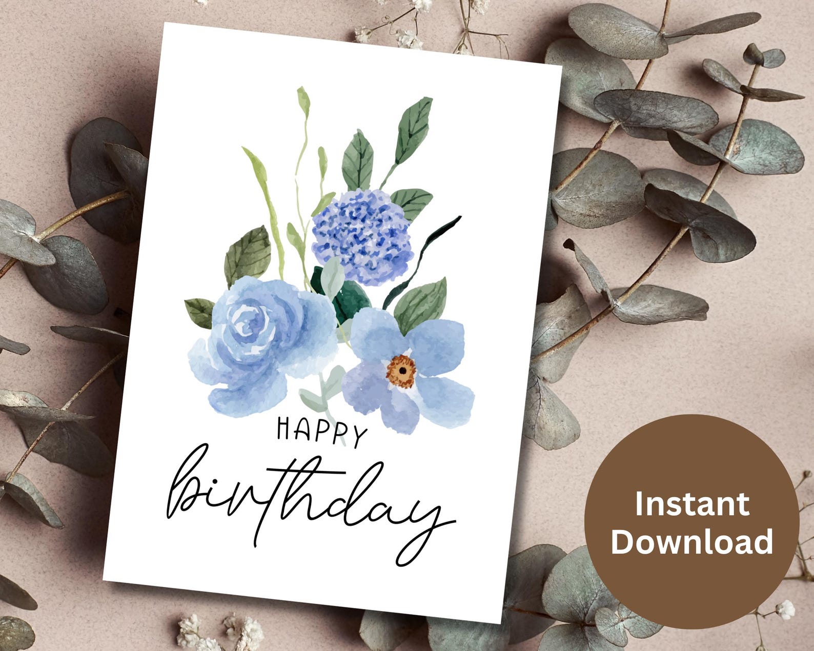 Printable Happy Birthday Card Watercolor Floral Card Sending You Smile ...