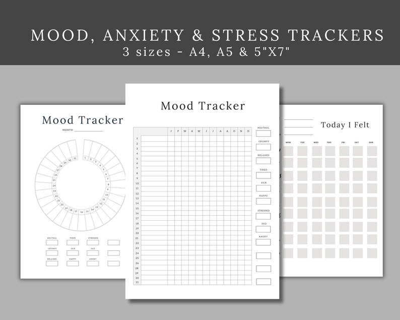 10 Pages Mood Tracker Printable Bundle Self-care Journal Mental Health ...