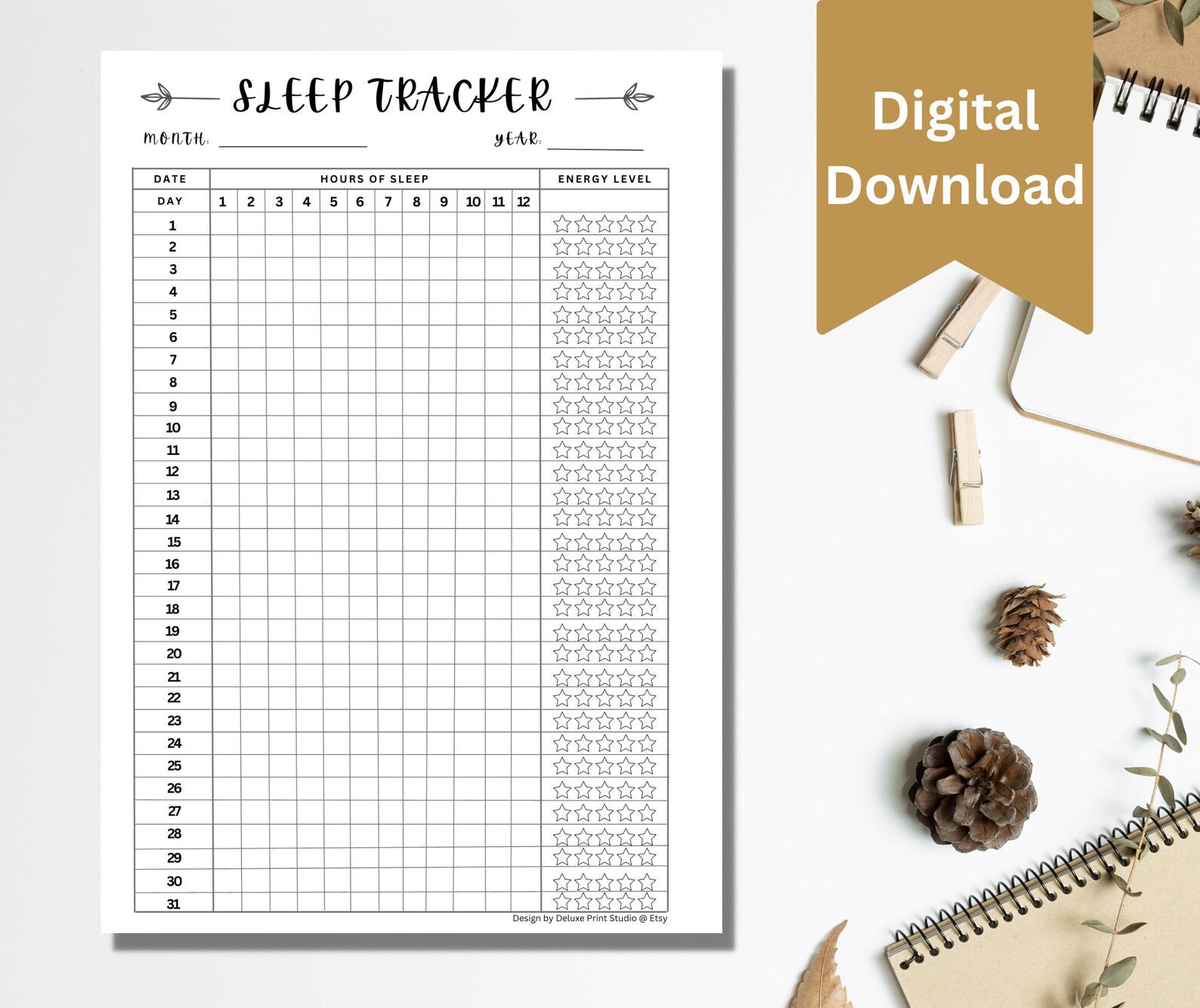 Printable Monthly Sleep Tracker - Keep Track of Your Health, Wellness ...