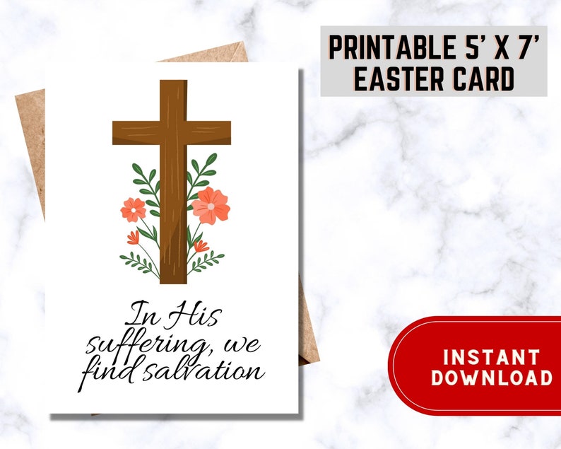 Happy Easter Printable Card Easter Gift Jesus Cross Card Elegant Floral ...
