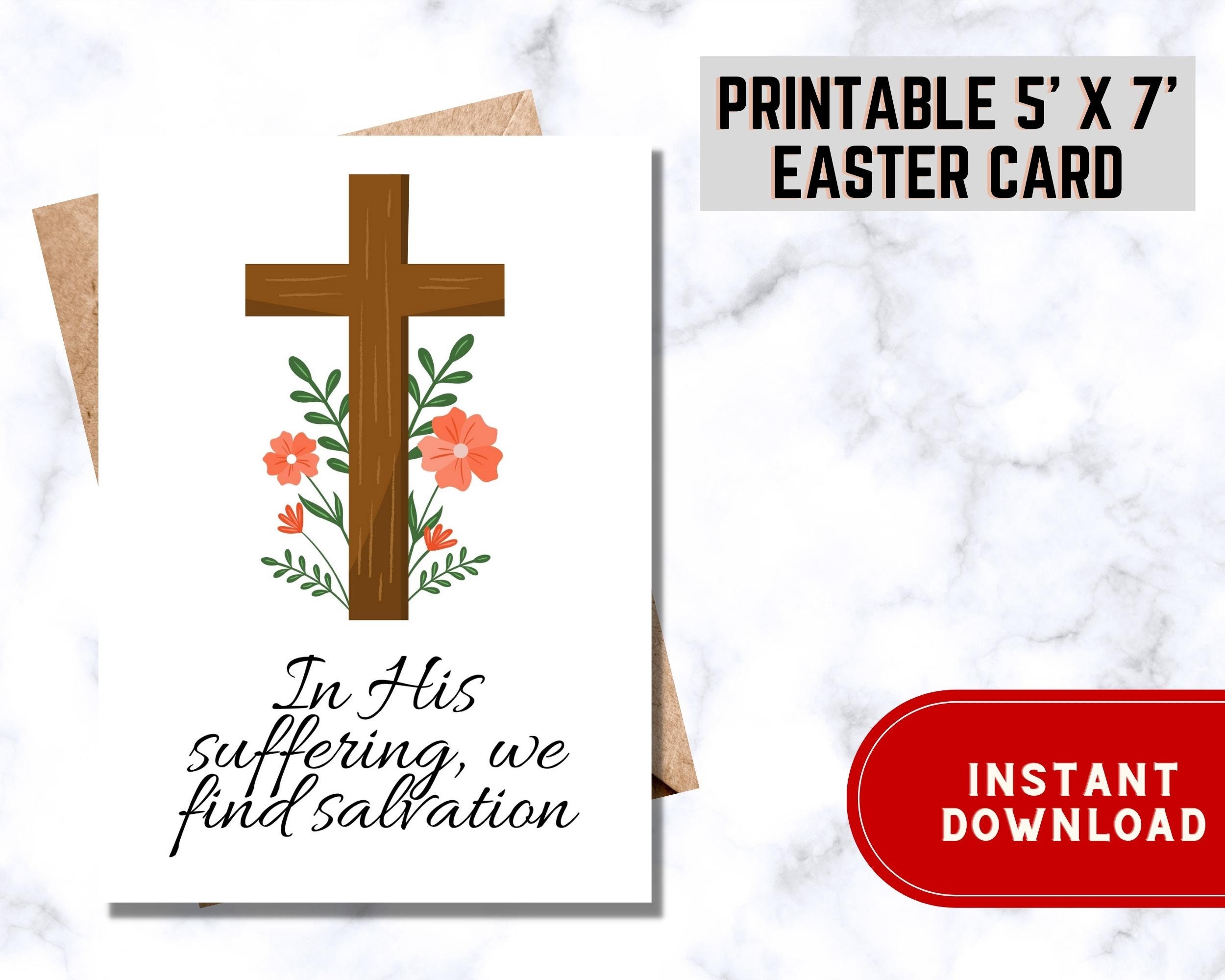 Happy Easter Printable Card Easter Gift Jesus Cross Card Elegant Floral ...