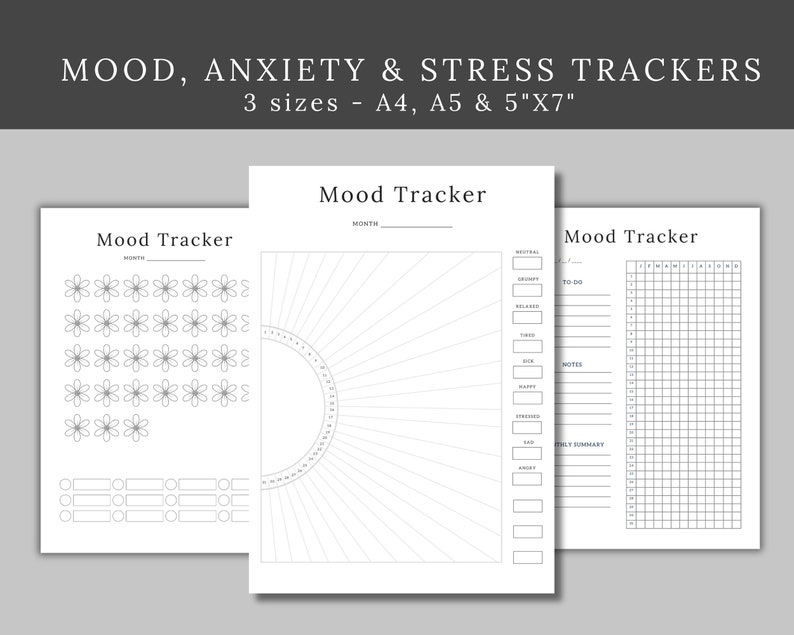 10 Pages Mood Tracker Printable Bundle Self-care Journal Mental Health ...