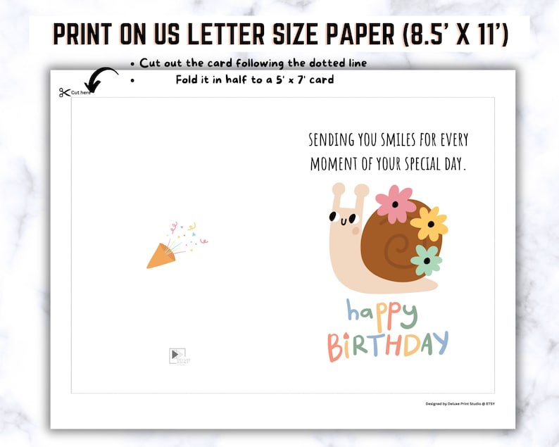 Printable Happy Birthday Card Cute Snail Card Sending You Smile ...