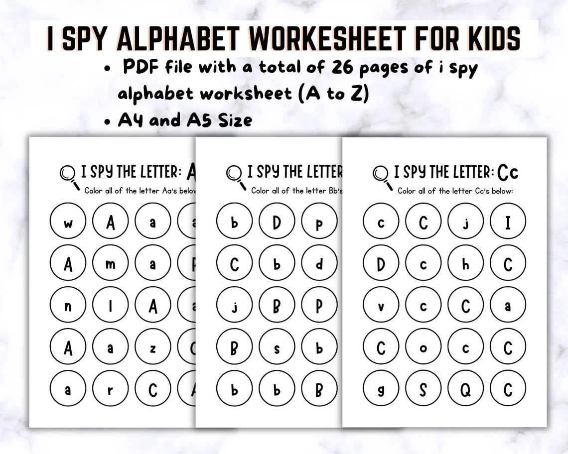 26 Pages I Spy Alphabet Worksheets Printablefor Kids Fun at Home ...