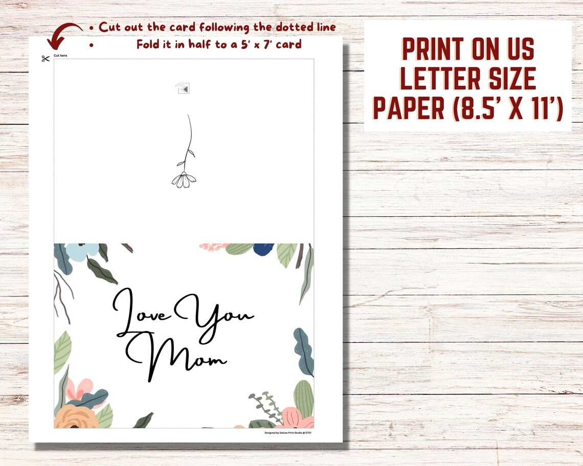 Floral Mother's Day Card Printable Mom Gift Cute Flower Birthday Card ...