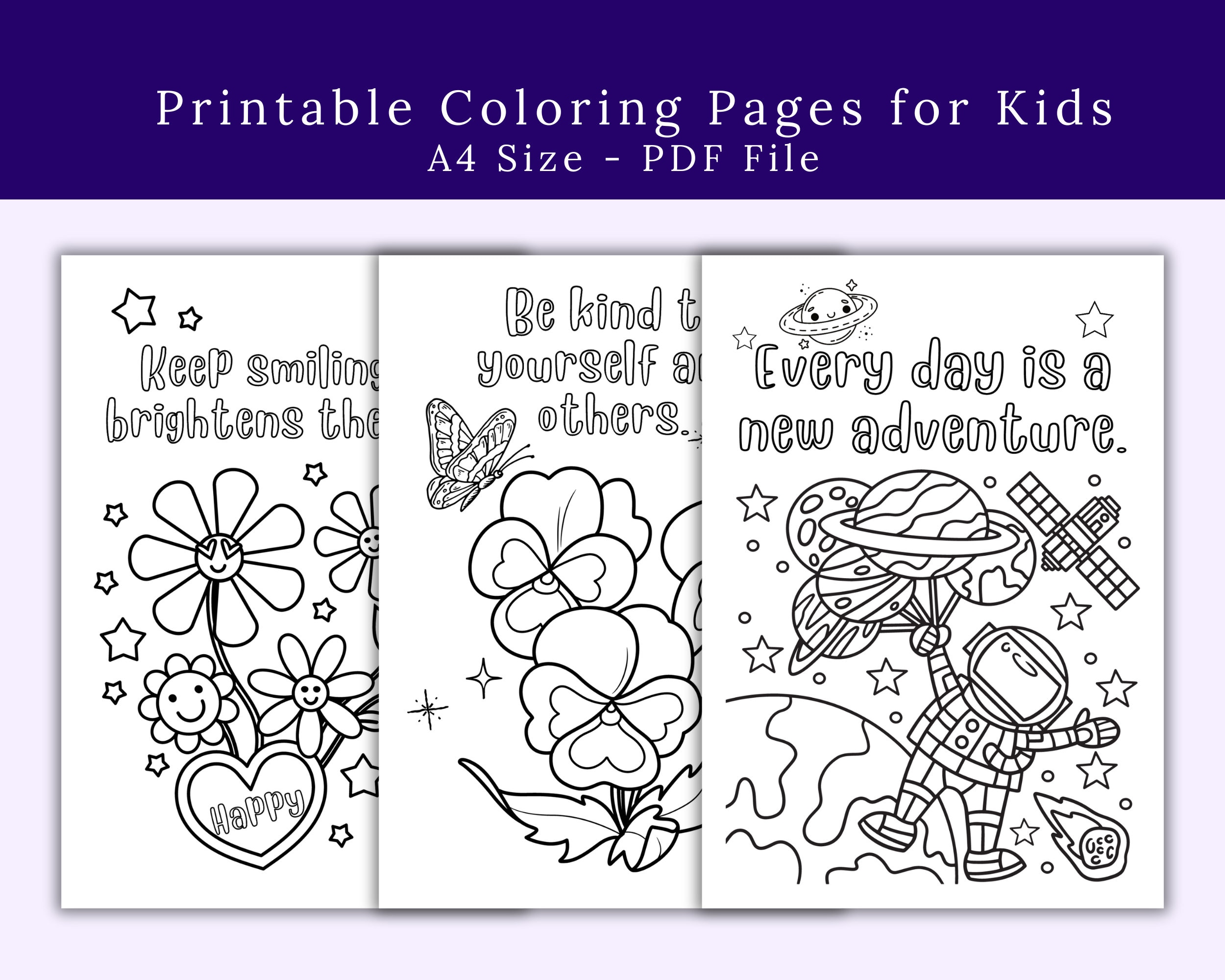 6 Pages Printable Positive Coloring Pages for Kids, Positive Daily ...