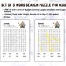Set of 5 Word Search Puzzle Worksheet Printable With Answer for Kids ...
