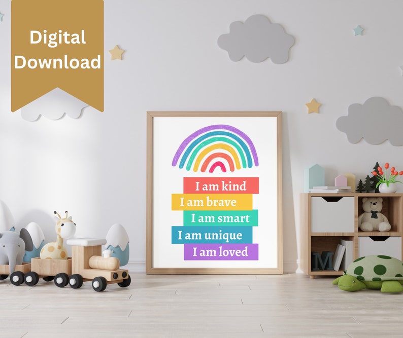 Rainbow Positive Affirmation Poster Printable for Kids Nursery Room ...