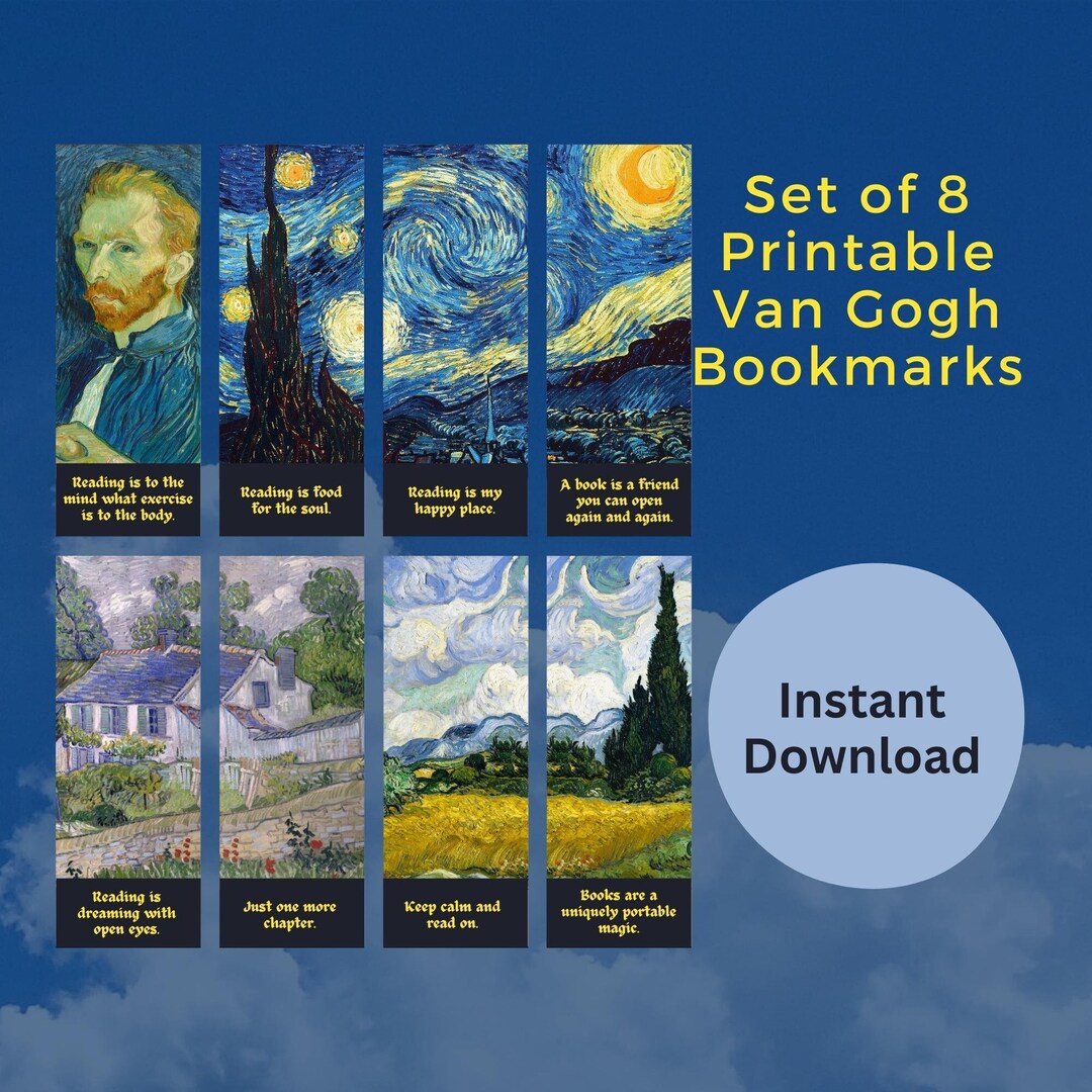 Van Gogh Art Printable Bookmarks Set Book Lover Gift Bookish Sayings ...