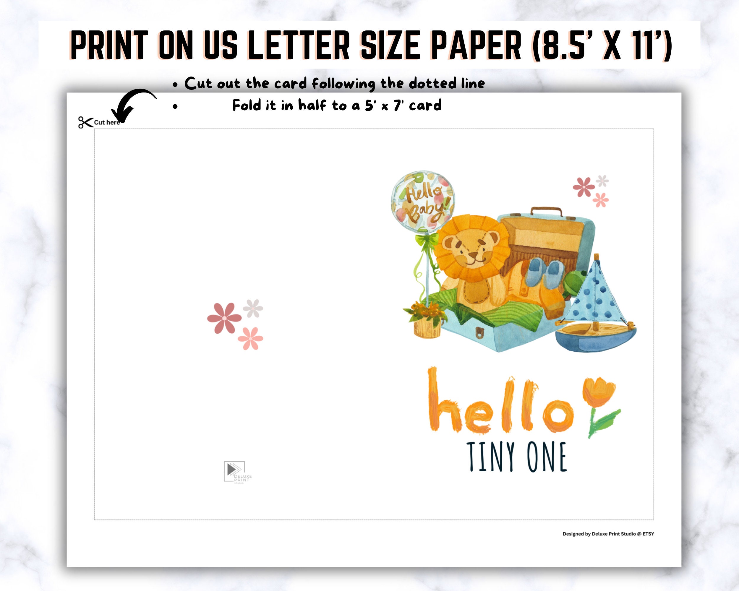 Hello Tiny One Card New Baby Congrats Printable Card Baby Shower Gift ...
