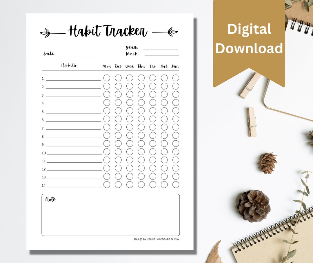 Minimalist Weekly Habit Tracker Printable Goal Setting Planner Wellness ...