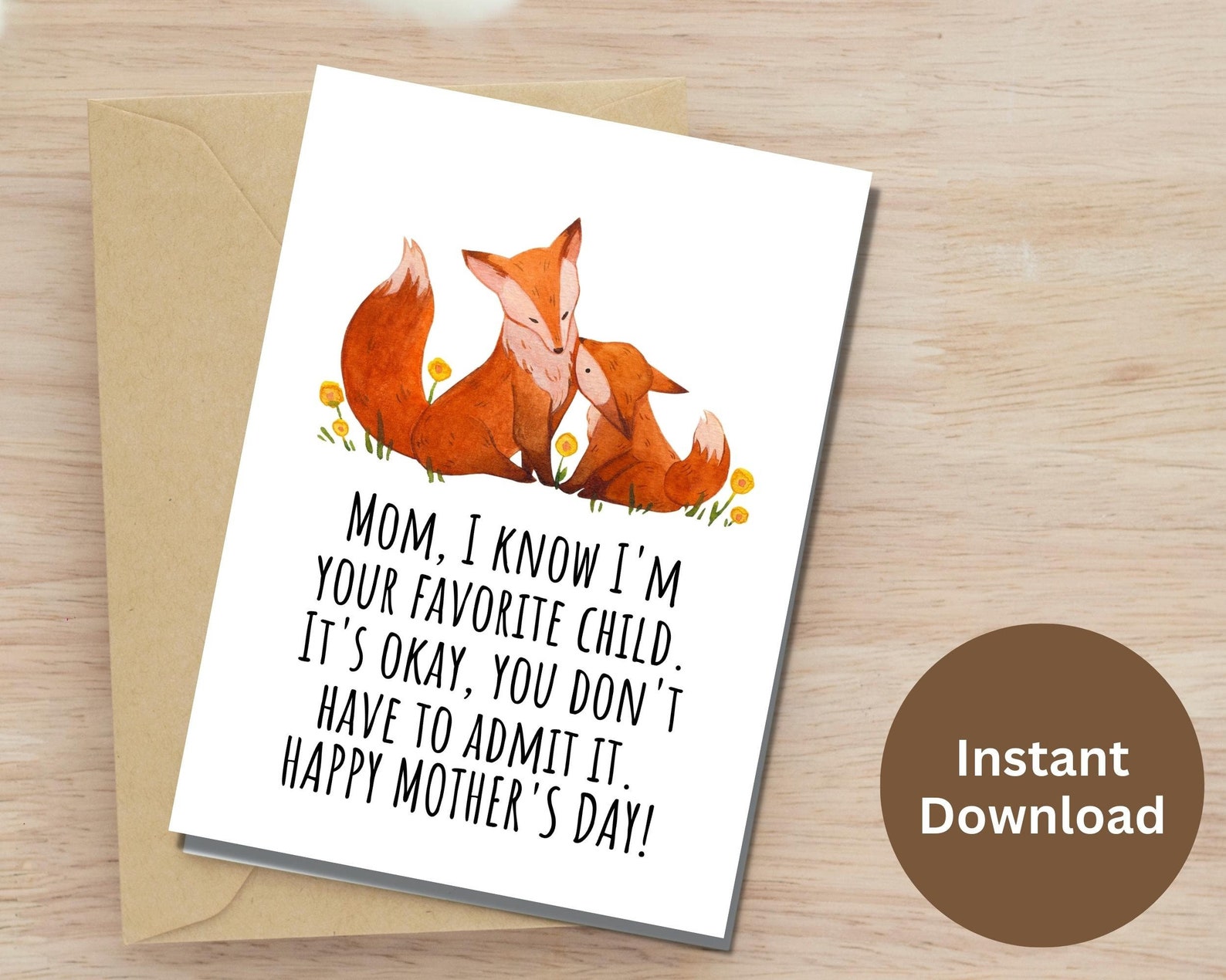 Mother's Day Card Printable Funny Mom Gift Cute Watercolor Fox Birthday ...
