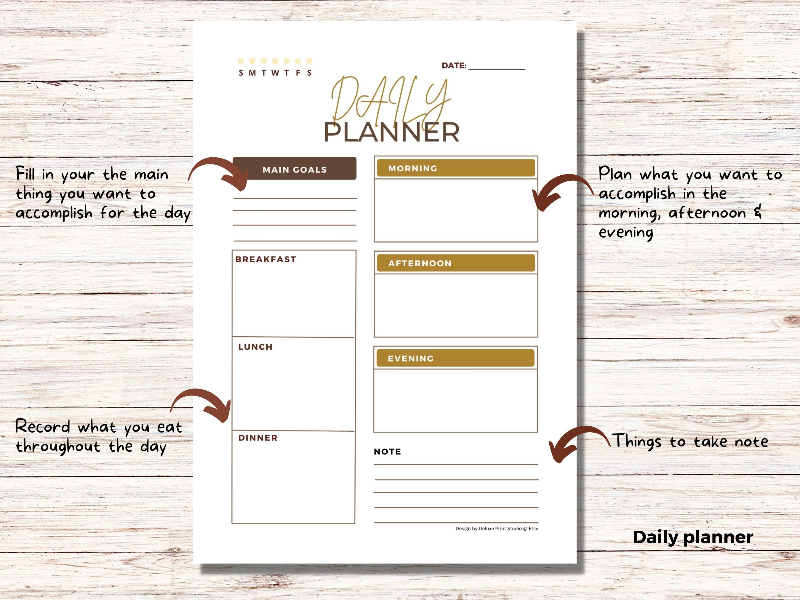 Planner Printable Daily Weekly Monthly Planner to Do List Notes Self ...