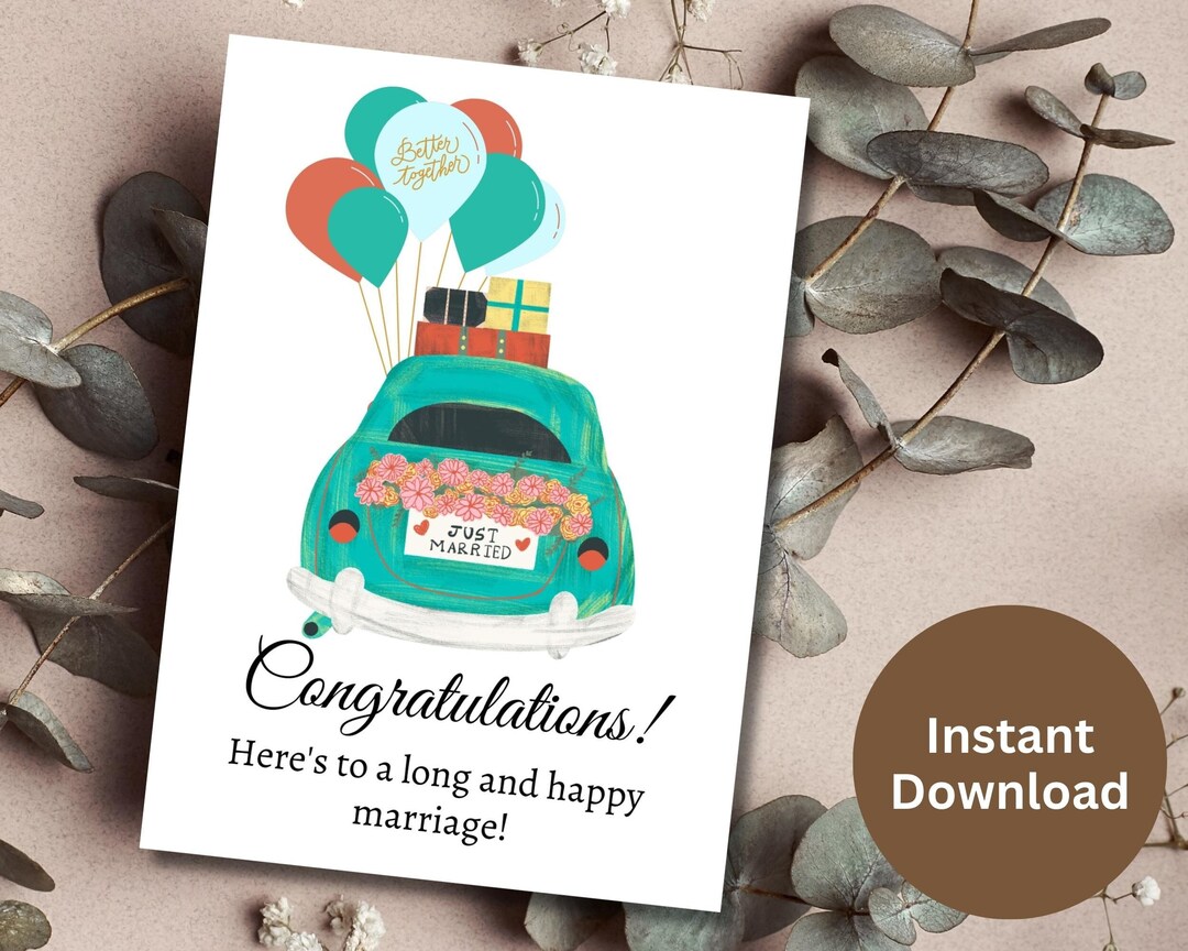 Wedding Congrats Card Printable Engagement Card Newly Weds Gift Couple ...