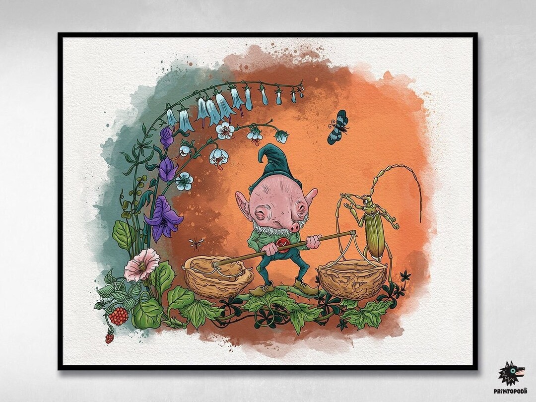 Pixie With Beetle Print, Kids Room Wall Art, Nursery Print for Children ...