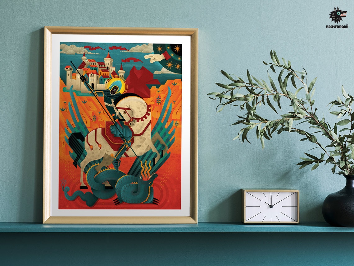 Saint George Print, Kids Room Wall Art, St George Vs Dragon Print, Kids ...