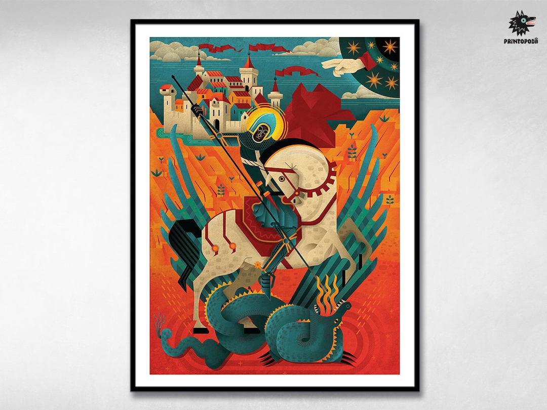 Saint George Print, Kids Room Wall Art, St George Vs Dragon Print, Kids ...