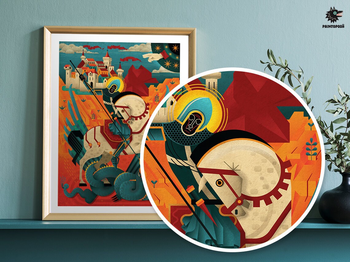 Saint George Print, Kids Room Wall Art, St George Vs Dragon Print, Kids ...