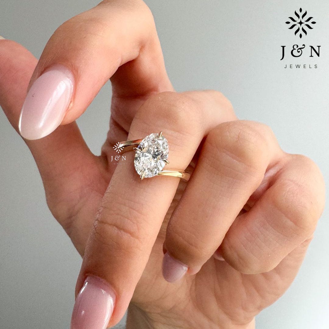 Bypass Oval Moissanite Engagement Ring Unique Bypass Ring Solitaire ...