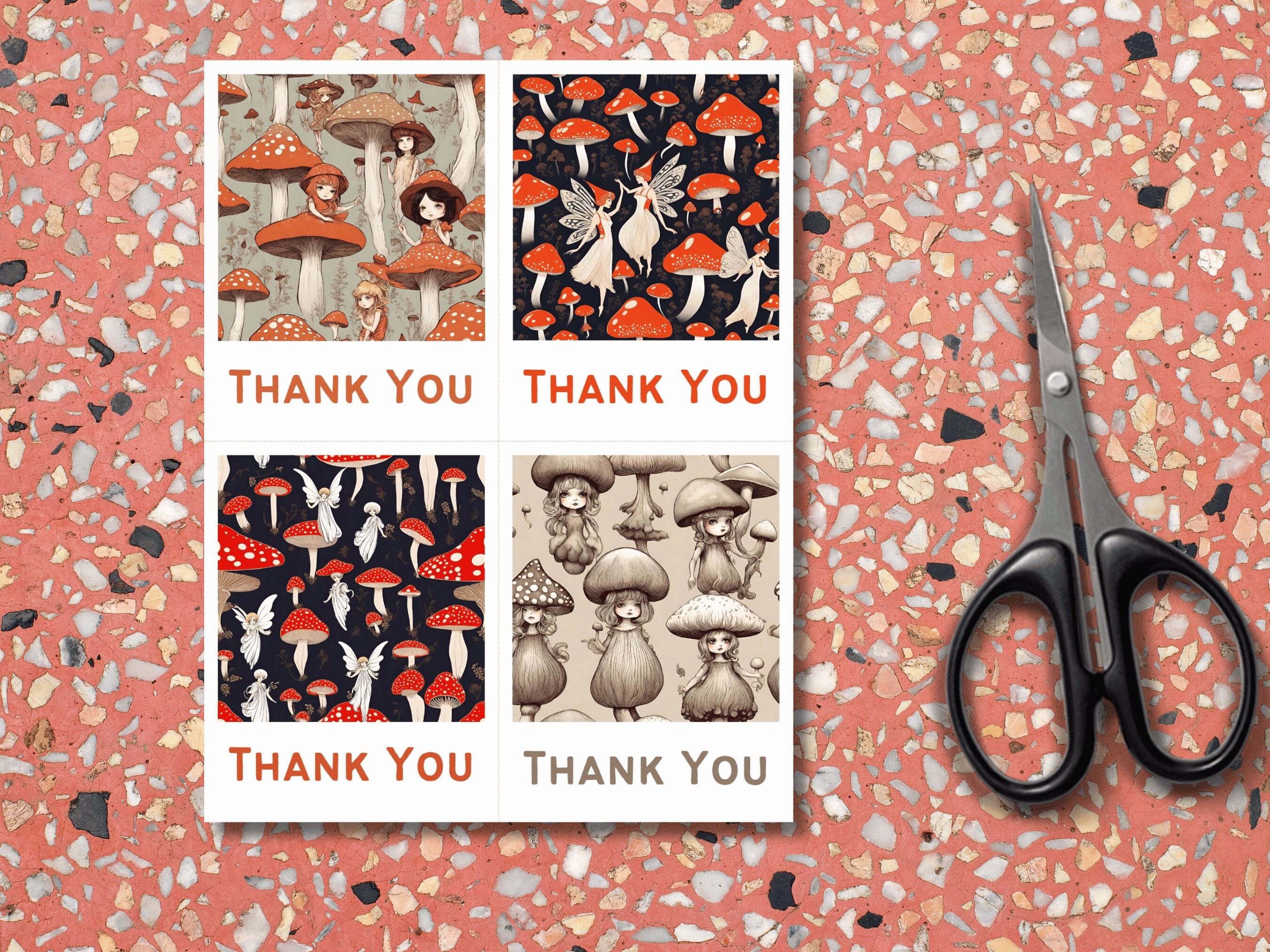 Thank You Note Printable, Mushrooms, Fairies, AI, Greeting Card ...