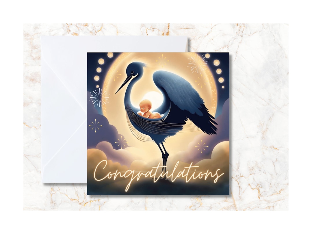 Baby Congratulations Printable Card, Stork, Baby, AI, Greeting Card ...